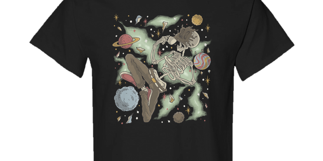 Skeleton & Spilled Coffee in Space | MerchYeah